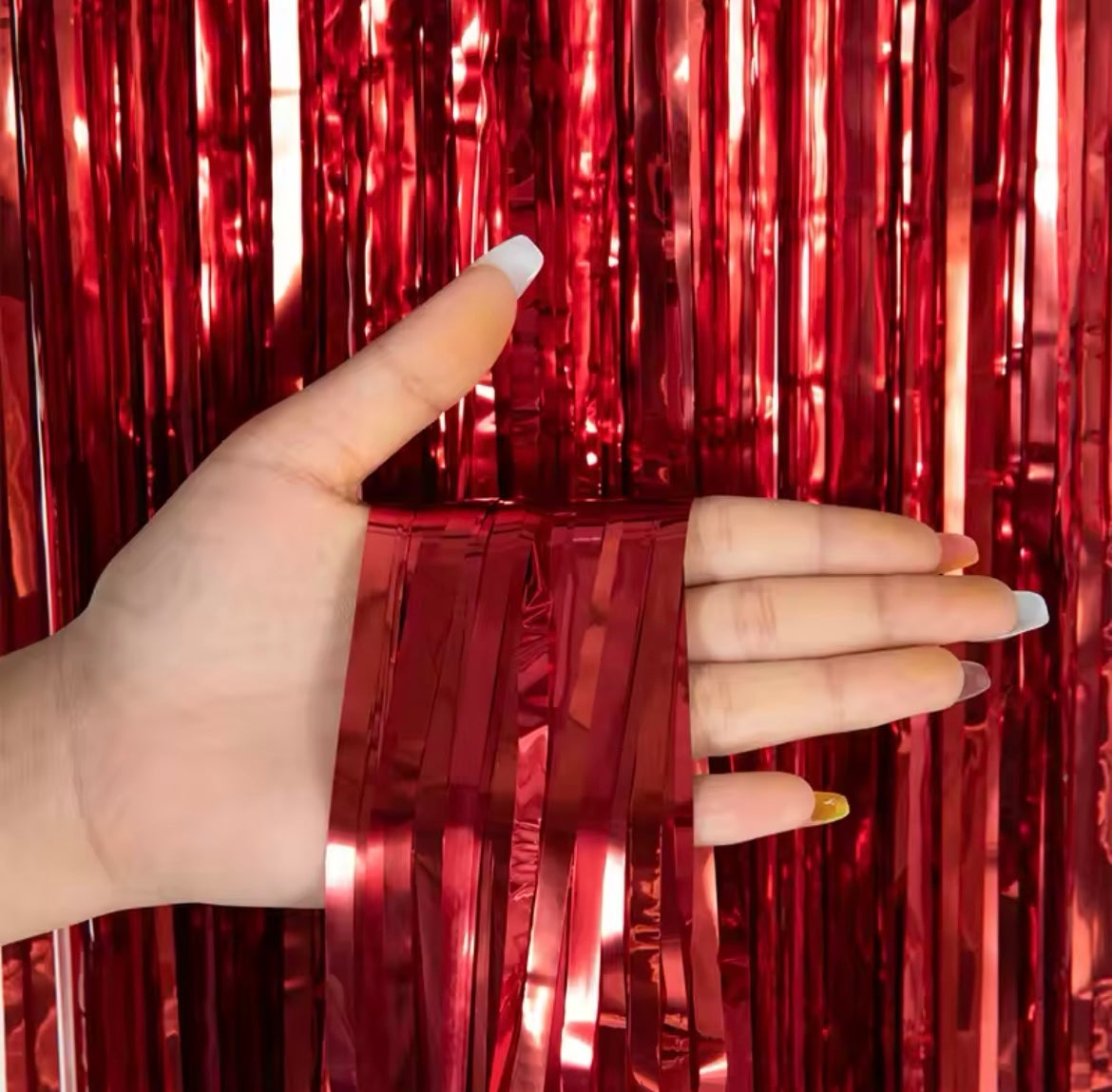 Metallic Red Foil Fringe Curtain Backdrop | Celebration Supplies